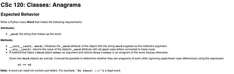 Solved CSc 120 Classes Anagrams Expected Behavior Write A Chegg