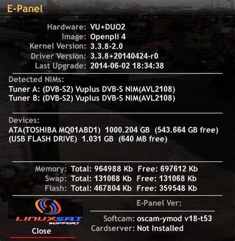 E Panel Enigma2 System Utility Plugins Linux Satellite Support Community