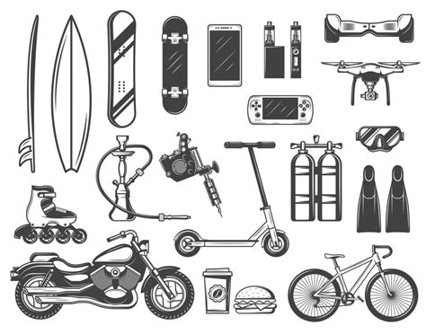 Hobby And Entertainment Items Or Devices Sketches 16163771 Vector Art At Vecteezy
