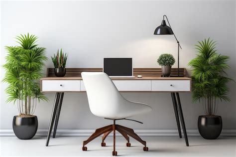Premium Photo Modern And Minimalist Workspace With Computer Chair And