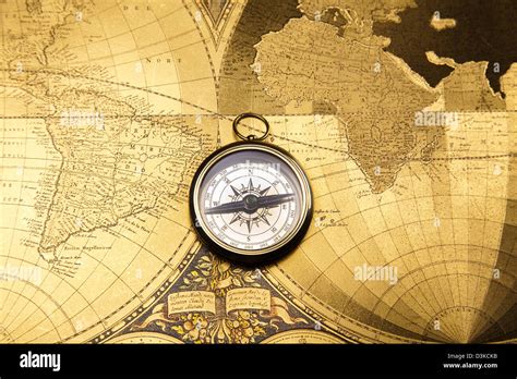 Close Up View Of The Compass On Old Map Stock Photo Alamy
