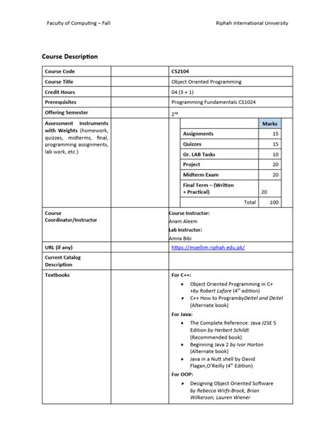 Oop Course Outline Pdf Method Computer Programming Inheritance