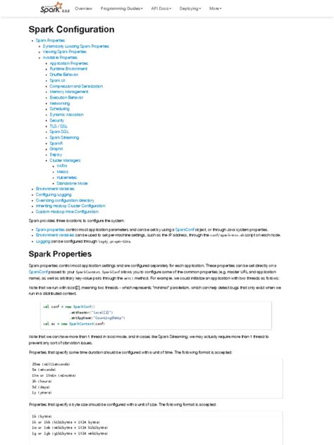 Configuration Spark 232 Documentation Pdf Apache Spark Apache