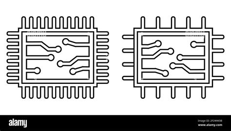 Two Chip Or Microchip Icons Editable Stroke Central Computer Processor Black Chip Symbol
