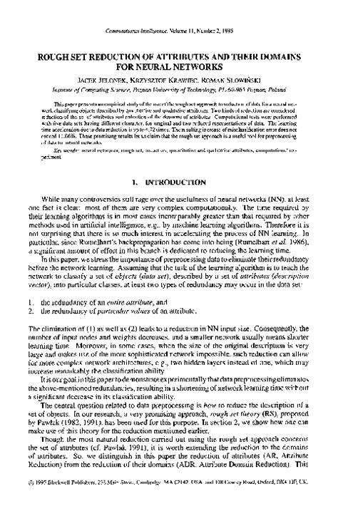 Pdf Rough Set Reduction Of Attributes And Their Domains For Neural Networks