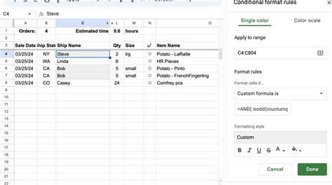 Trying To Color Cell Backgrounds To Differentiate Customer Orders Using Conditional Formatting