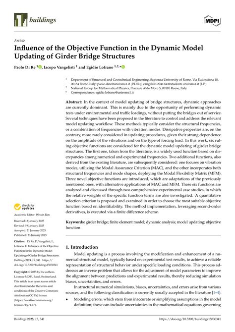 Pdf Influence Of The Objective Function In The Dynamic Model Updating Of Girder Bridge Structures