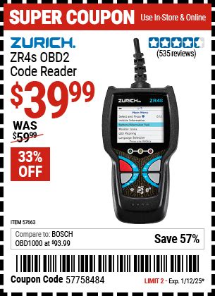 Coupons For ZURICH ZR S OBD Code Reader For