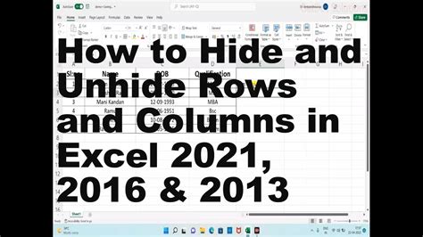 How To Hide And Unhide Rows And Columns In Excel 2021 2016 And 2013