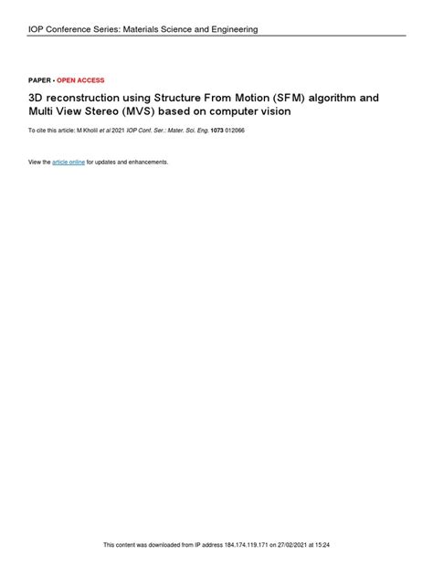 3d reconstruction using structure from motion sfm pdf 3 d computer