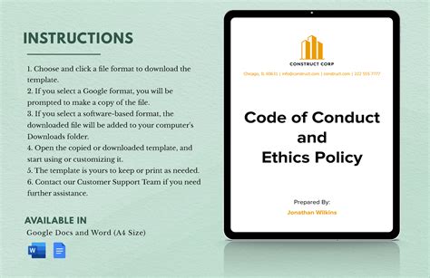 Code Of Conduct And Ethics Policy Template In Word Google Docs Download Template Net