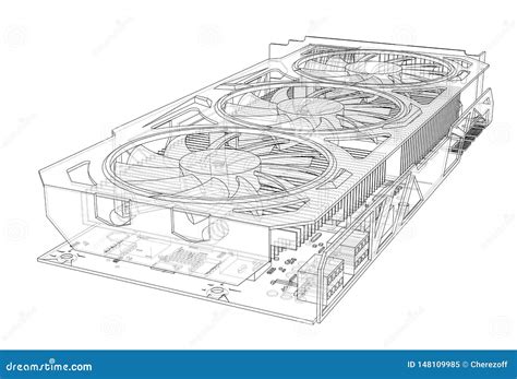 Gpu Card Outline Vector Stock Vector Illustration Of Digital