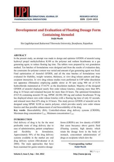 Development And Evaluation Of Floating Dosage Form Ijpi