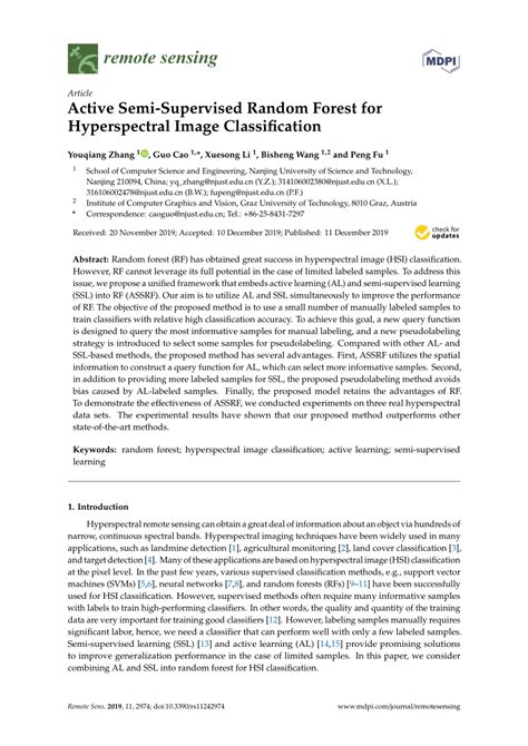 Pdf Active Semi Supervised Random Forest For Hyperspectral Image Classification