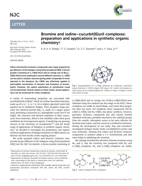 Pdf Bromine And Iodine Cucurbit[6]uril Complexes Preparation And Applications In Synthetic