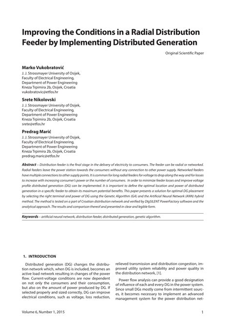 Pdf Improving The Conditions In A Radial Distribution Feeder By