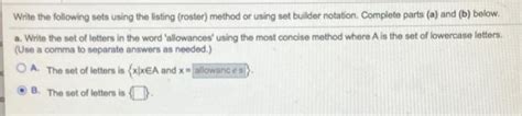 solved write the following sets using the listing roster