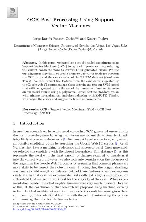 PDF OCR Post Processing Using Support Vector Machines