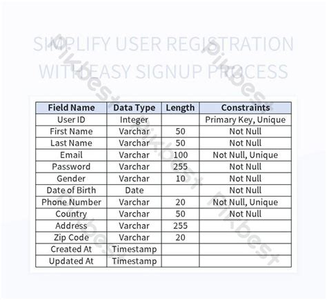 Simplify User Registration With Easy Signup Process Excel Template