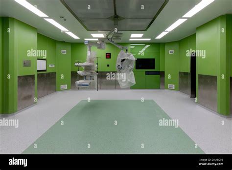 Brand New Modern Hospital Operating Room With Blue And Green Flooring