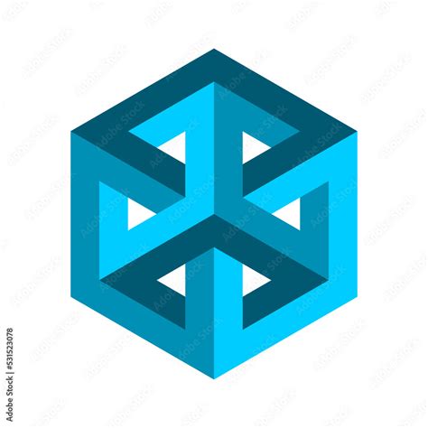 Blue Impossible Rectangle Penrose Shape Esher Geometric Object Hexagon Cube Design Element