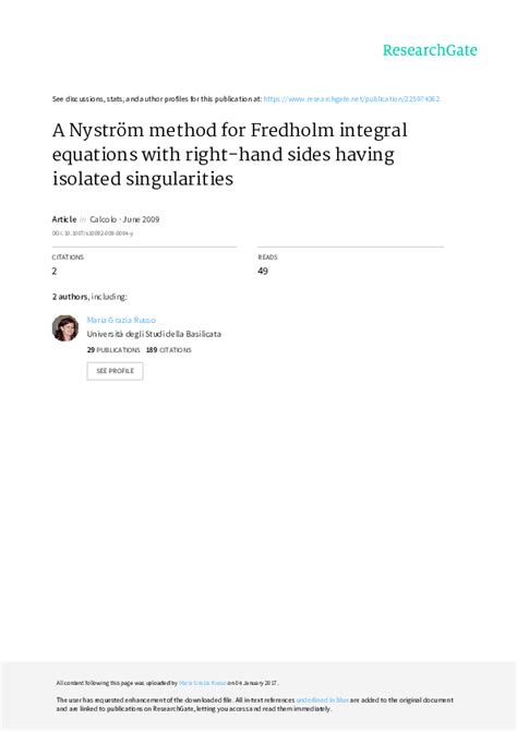 Pdf A Nyström Method For Fredholm Integral Equations With Right Hand Sides Having Isolated