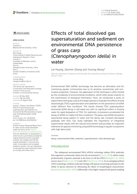 Pdf Effects Of Total Dissolved Gas Supersaturation And Sediment On Environmental Dna