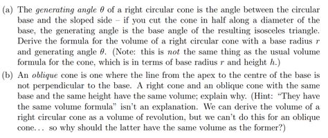 Solved a The generating angle θ of a right circular cone Chegg com