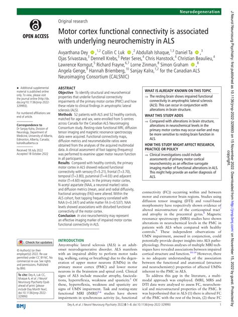 Pdf Motor Cortex Functional Connectivity Is Associated With Underlying Neurochemistry In Als