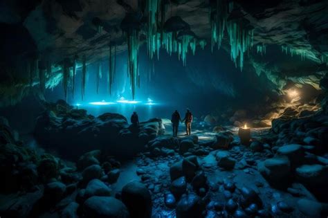 Premium Ai Image The Cave Is Lit Up By A Light Inside Of It