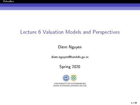 Valuation Models And Perspectives Lecture 6
