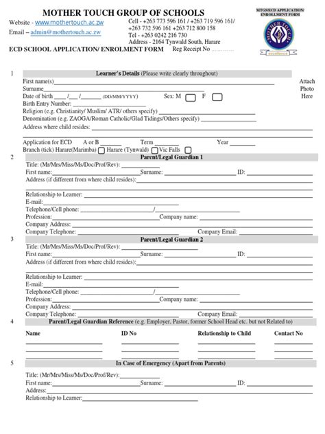 Enrolment Form Ecd School Pdf Teachers Learning