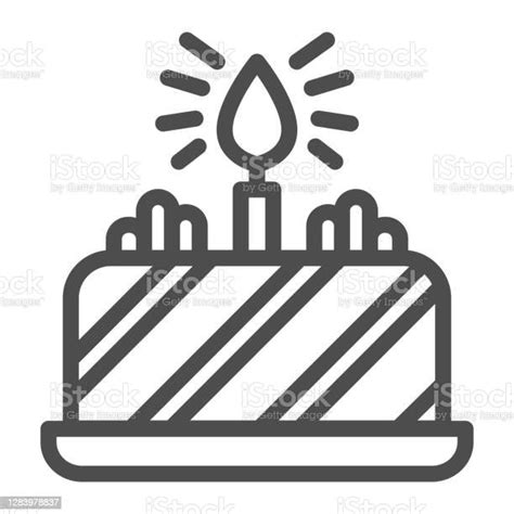 촛불 라인 아이콘 생일 컵 케이크 개념 초콜릿 칩과 흰색 배경에 촛불 기호 디저트 모바일 웹개요 스타일의 생일 케이크 아이콘 벡터 그래픽 갈색에 대한 스톡 벡터 아트 및