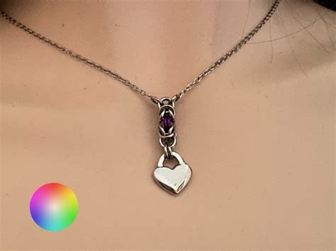Stainless Steel Solid Heart Necklace With Chainmail Accent By