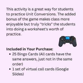 Factor Label Method Dimensional Analysis BINGO By Corines Classroom