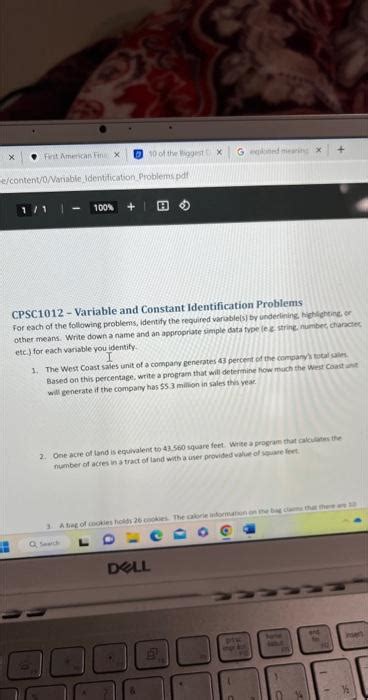 Solved CPSC Variable And Constant Identification Chegg