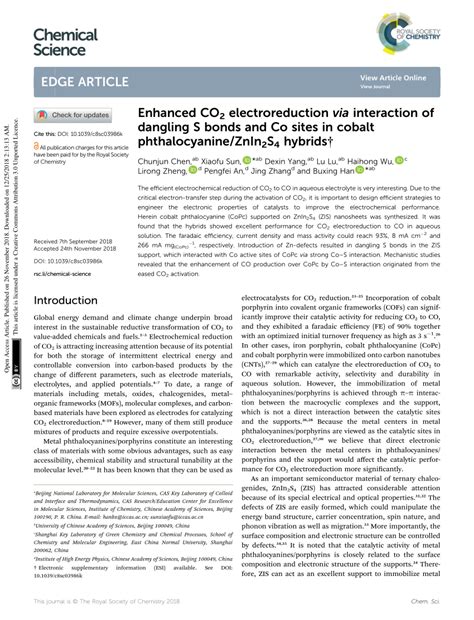 Pdf Enhanced Co2 Electroreduction Via Interaction Of Dangling S Bond And Co Sites In Cobalt
