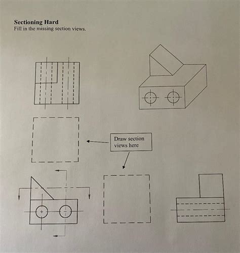 Solved Sectioning Hard Fill In The Missing Section Views