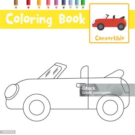 색칠하기 페이지 컨버터블 만화 캐릭터 측면 보기 벡터 일러스트 색칠하기에 대한 스톡 벡터 아트 및 기타 이미지 색칠하기 차