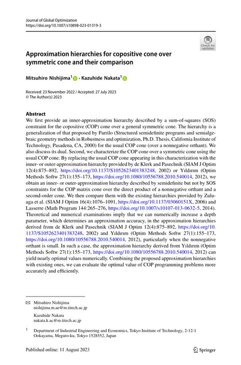 Pdf Approximation Hierarchies For Copositive Cone Over Symmetric Cone And Their Comparison