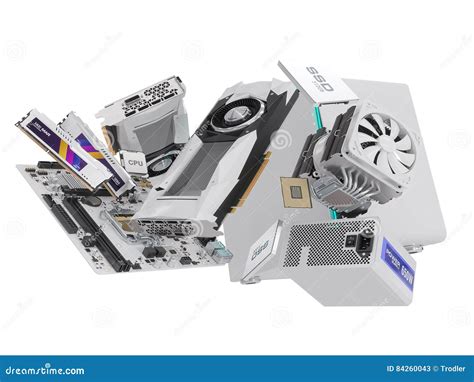 Pc Hardware Components Isolated On White 3d Rendering Stock