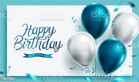 생일 벡터 템플릿 배경 생일 날 카드 장식에 대 한 파란색 풍선 축하 요소와 흰색 보드에 생일 인사말 텍스트 다발에 대한 스톡 벡터 아트 및 기타 이미지 Istock
