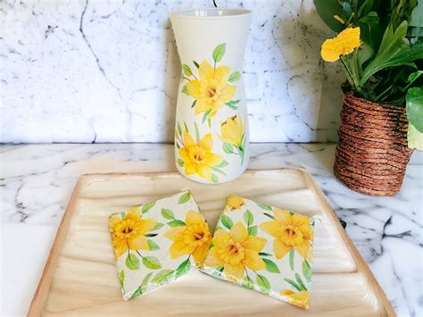 Daffodil T Set Daffodil Vase Daffodil Coasters Mothers Day T Set Daffodil Decorations
