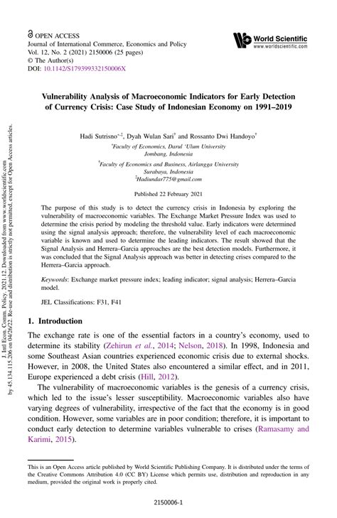 Pdf Vulnerability Analysis Of Macroeconomic Indicators For Early Detection Of Currency Crisis