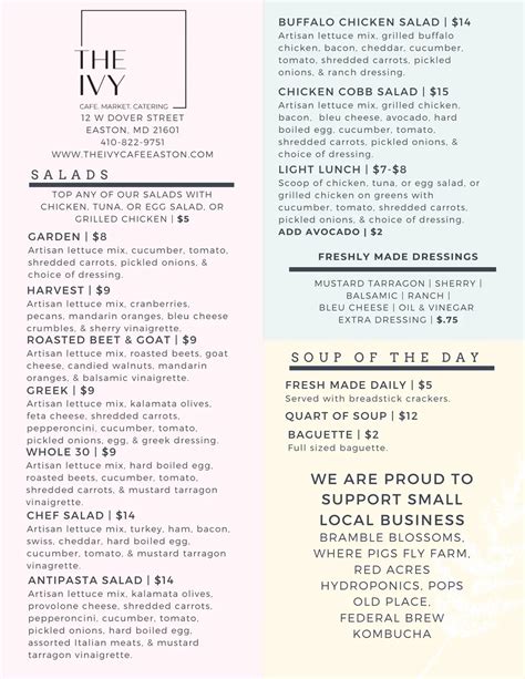 The Ivy Menu Updated November 2025