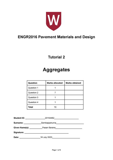 tutorial 2 questions engr2016 pavement materials and design tutorial