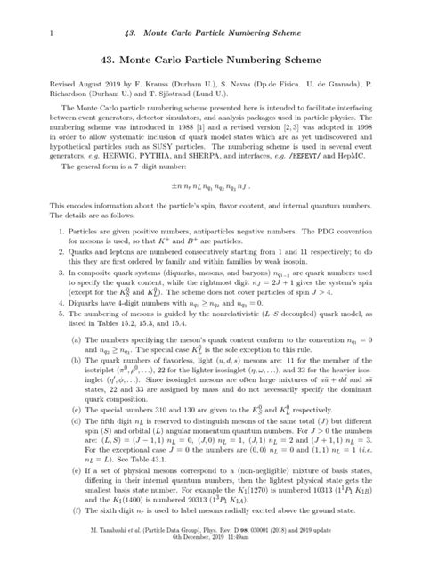Monte Carlo Particle Numbering Scheme Pdf Hadron Quark