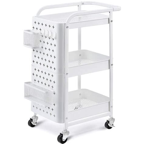 Buy KINGRACK Tier Storage Rolling Cart Metal Utility Cart With Removable Pegboard Trolley