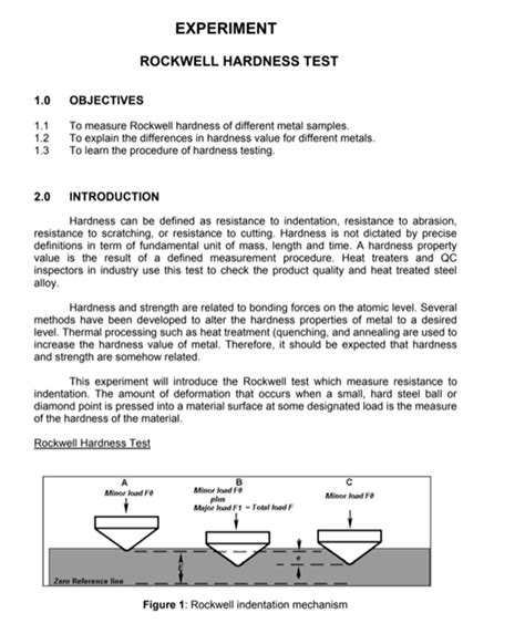 Solved Experiment Rockwell Hardness Test 1 0 Objectives 1 1 1 2 1 3