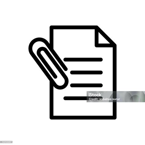 종이 클립이 있는 종이 문서 선 아이콘 그림입니다 문서 첨부 파일과 관련된 아이콘입니다 간단한 벡터 디자인 편집 가능 32 X 32에서 완벽한 픽셀 강철에 대한 스톡 벡터